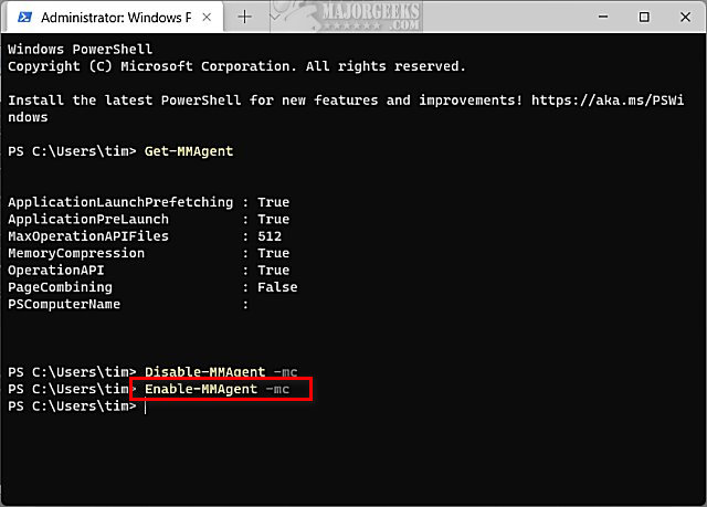 Type In Enable Mmagent Mc And Press Enter Wait A Few Seconds To Complete